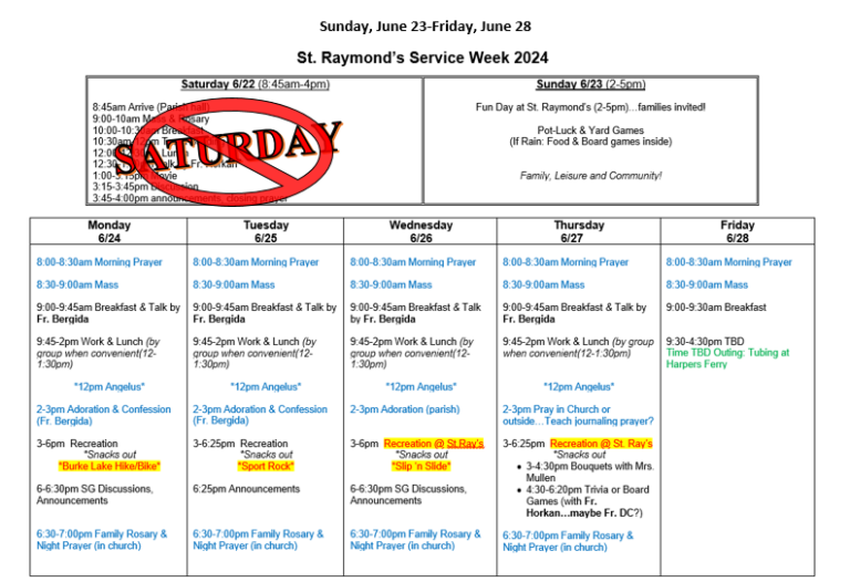 St. Raymond's Service Week - Saint Raymond of Penafort Catholic Church